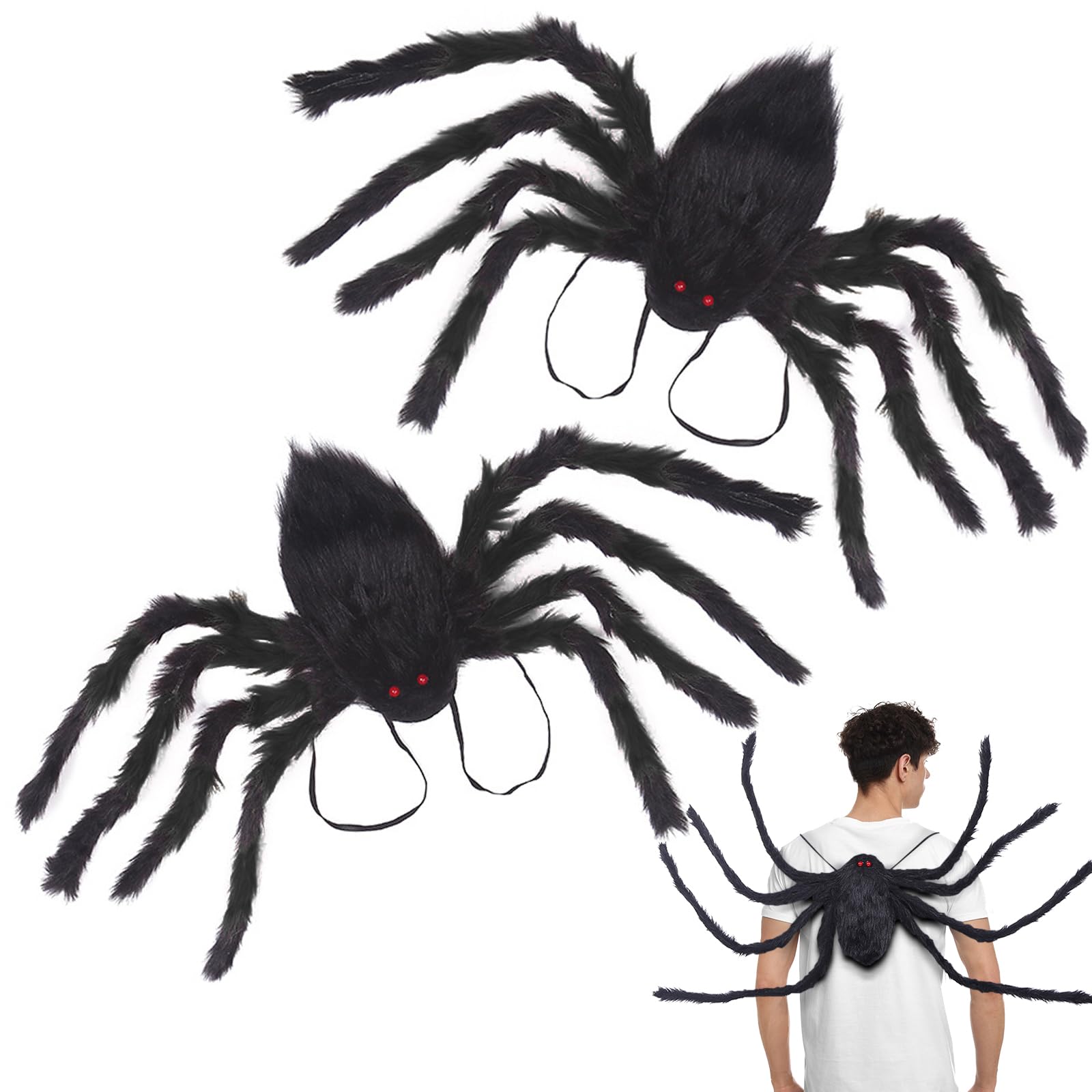 Airsnigi 2 Pack Halloween Spider Backpack for Adults, Halloween Giant Spider Backpack Candy Bag for Adults Fake Realistic Hairy Spider Backpack Indoor Outdoor Yard Party
