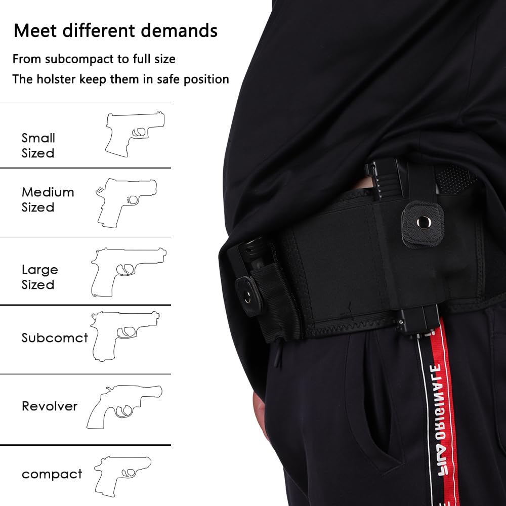 Aomago Belly Band Holsters for Men Women with Extra Mag Pouch - Small Adjustable Waistband, Gun Holster Fits Glock, Bodyguard 380, Taurus 1911, Sig Sauer, etc