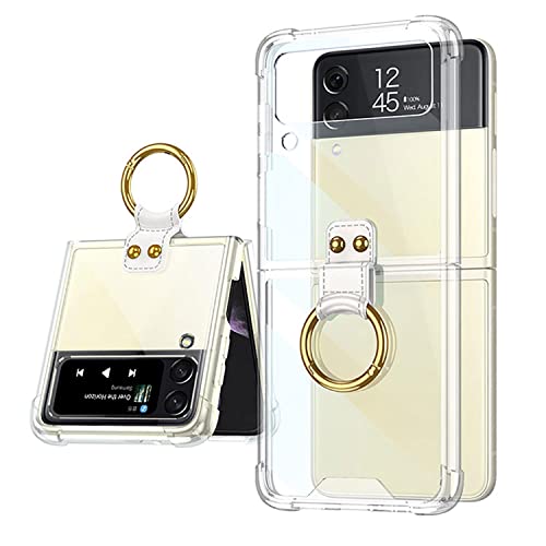 FYTON Galaxy Z Flip 4 Case with Ring, Z Flip 4 Case with Ring Holder, Four-Corner Bubble Anti-Fall Protective Phone Case for Samsung Galaxy Z Flip 4 5G (2022), Crystal