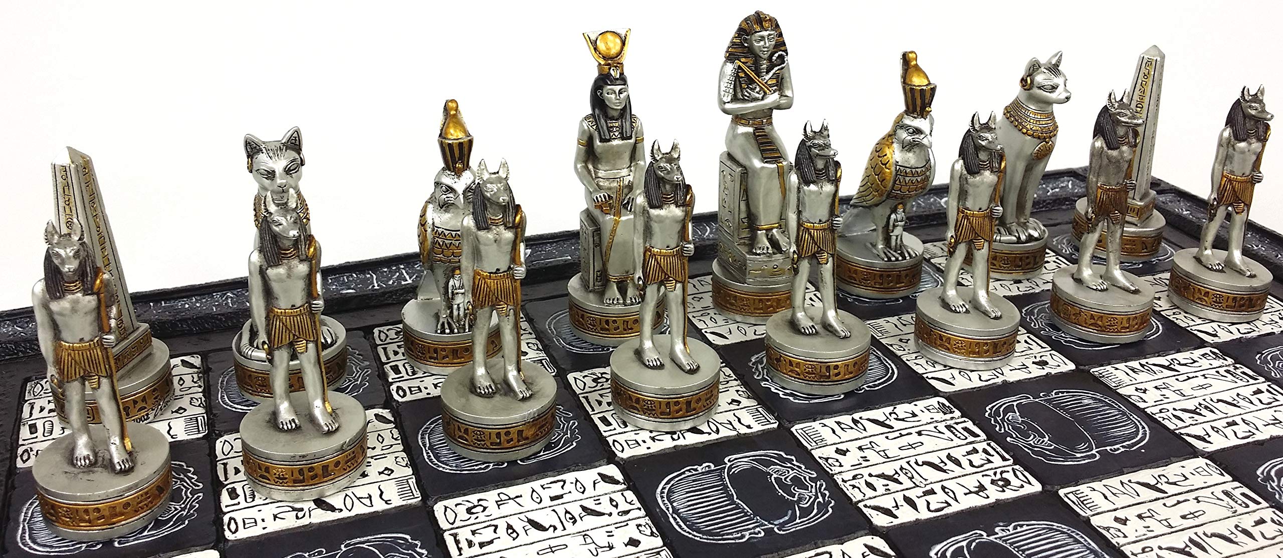 Egyptian Anubis Black and Silver Chess Men Set with Gold Accents - NO Board