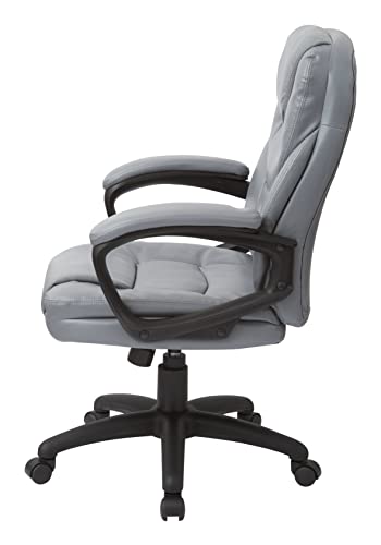 Office Star FL Series Faux Leather Manager's Adjustable Office Chair with Lumbar Support and Padded Arms, Charcoal Grey