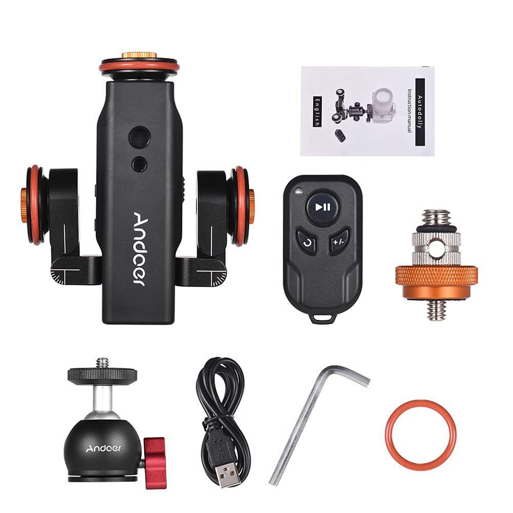 Andoer 3-Wheels Wireless Remote Control Motorized Camera Video Auto Dolly 3 Speed Adjustable with Mini Flexible Ballhead Mount Adapter Compatible with Canon Nikon Sony DSLR Camera Smartphone