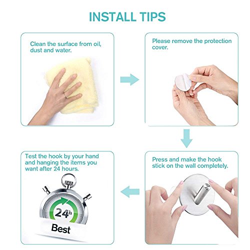 Vpang 4 Pcs Stainless Steel Adhesive Hooks Heavy Duty Wall Hooks Sticky Hanger for Kitchen Bathroom Office Garage (Type 5)
