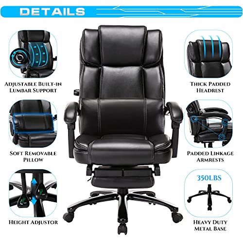 Big and Tall Office Chair with Footrest-Ergonomic Office Chair with Adjustable Lumbar Support and Extra Lumbar Pillow, High Back Computer Desk Chair