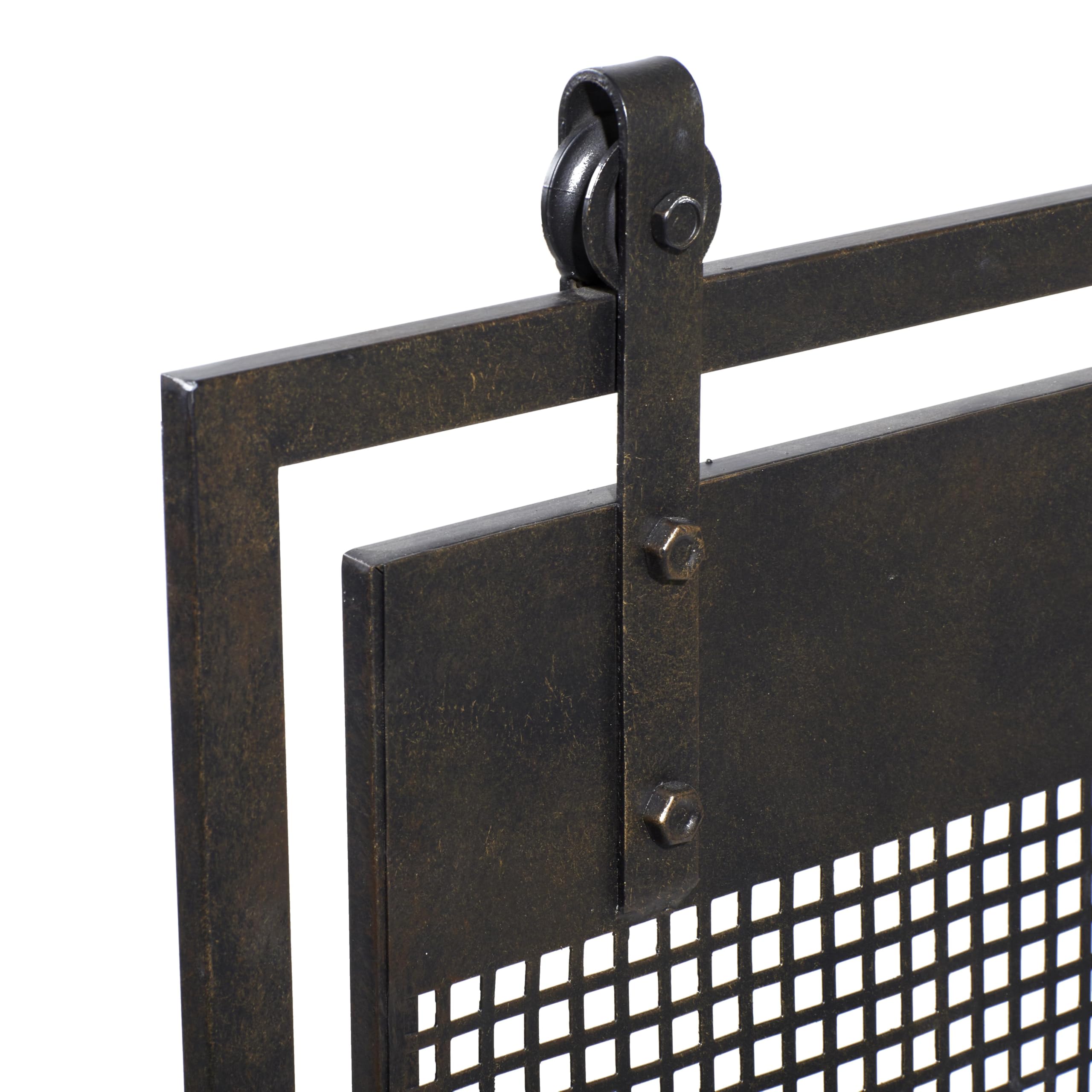 Deco 79 Metal Geometric Fireplace Screen Suspended Grid Single Panel with Bolted Detailing, 38" x 9" x 35", Black
