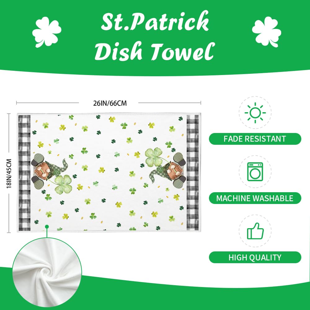 ARKENY St Patricks Day Gnome Green Shamrock Kitchen Towels Dish Towels St. Patrick's Day Decorations for Home Décor Ultra Absorbent Bar Drying Cloth 18x26 Inch Hand Towel for Cooking Set of 2