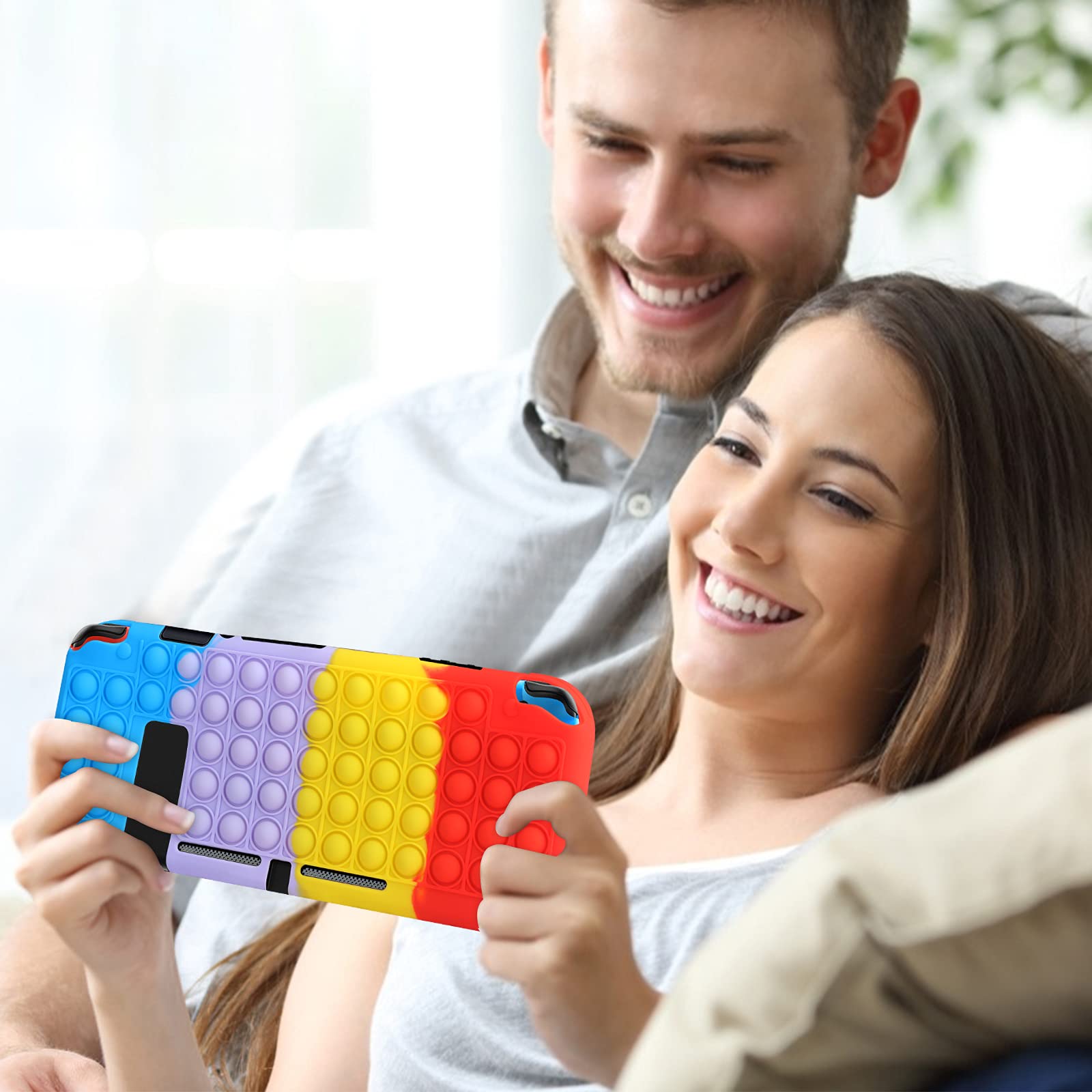 ATESSON Pop Bubbles Silicone Case Compatible with Nintendo Switch 6.2, Anti-Anxiety Case for Kids and Adult (Red)