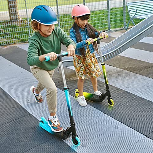 Jetson Scooters - Juno Kick Scooter (Blue) - Collapsible Portable Kids Push Scooter - Lightweight Folding Design with High Visibility RGB Light Up LEDs on Stem and Wheels