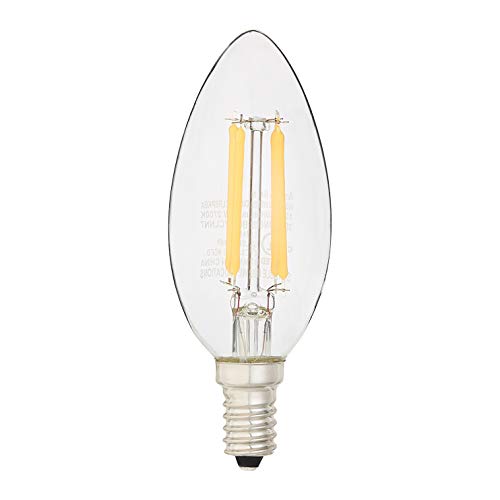 Amazon Basics 40W Equivalent, Soft White, Dimmable, 15,000 Hour Lifetime, B11 Candelabra Glass LED Light Bulb , 6-Pack