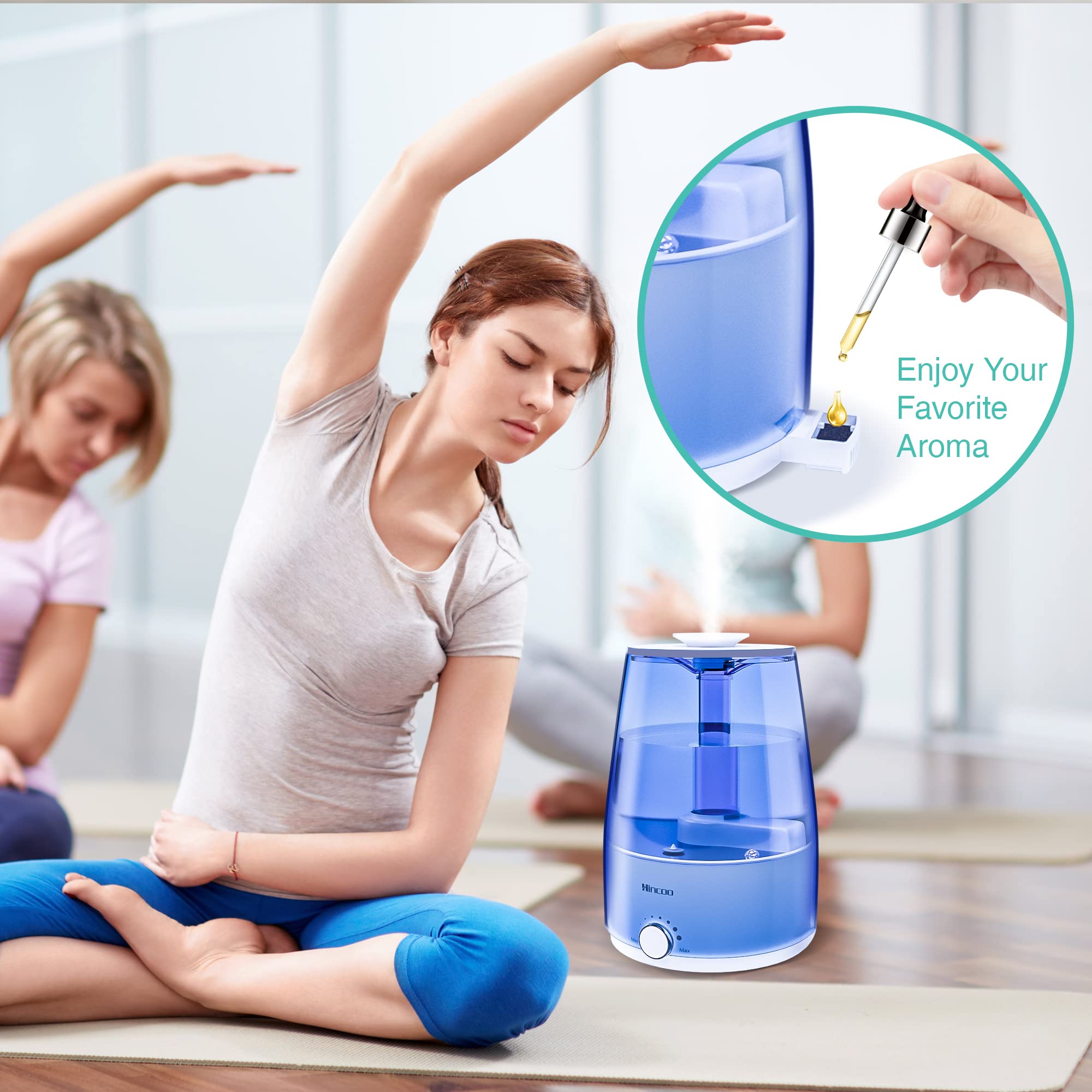 Hincoo Cool Mist Humidifiers for Large Room (4L), Top Fill Ultrasonic Humidifiers for Bedroom Quiet with Essential Oil Diffuser, Plant Humidifiers with Featured Extension Tube, Auto-Shut Off