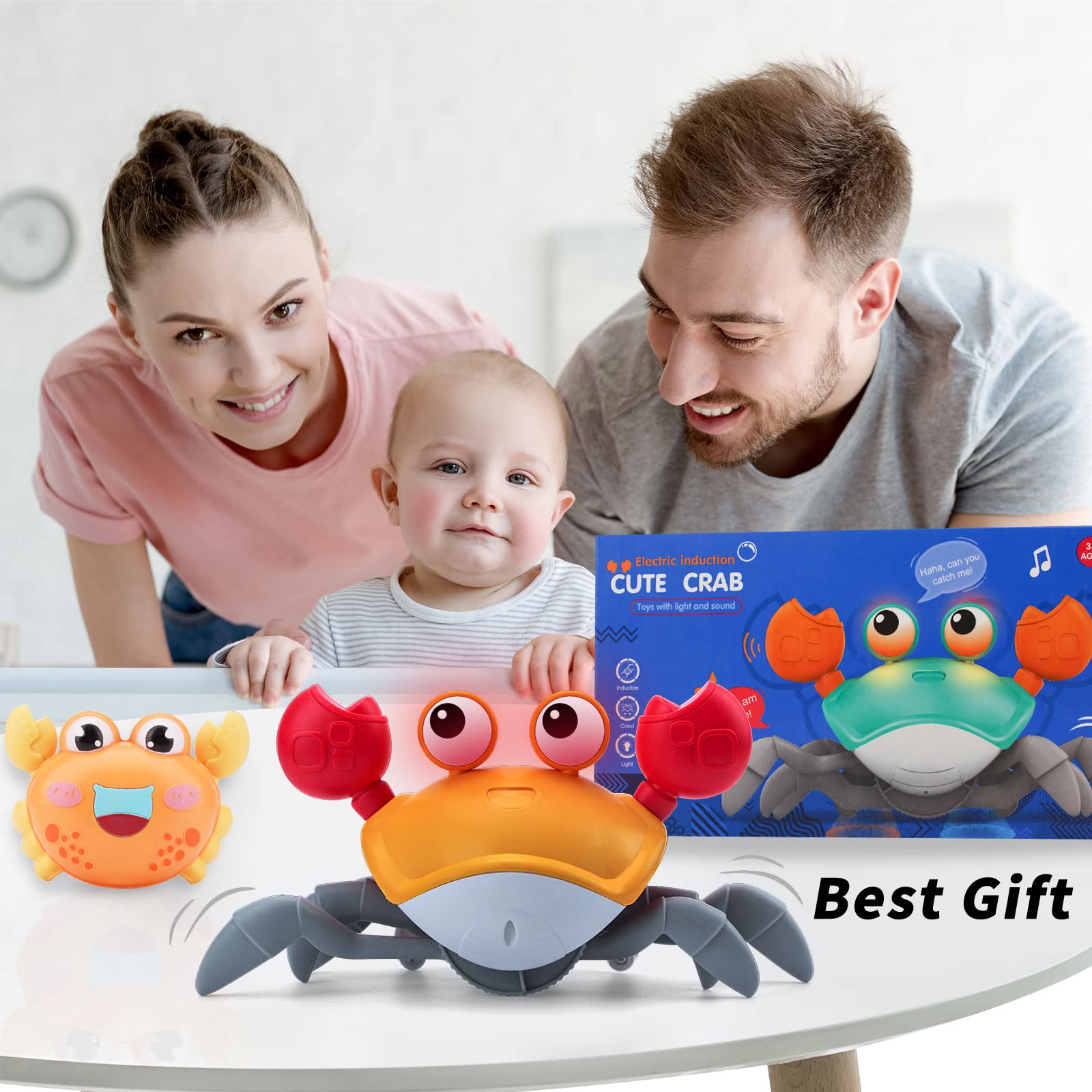 Growinlove Baby Crawling Crab Musical Toy, Toddler Electronic Light Up Crawling Toy with Automatically Avoid Obstacle, Walking Crab Toy for Toddler Babies Boys Girls