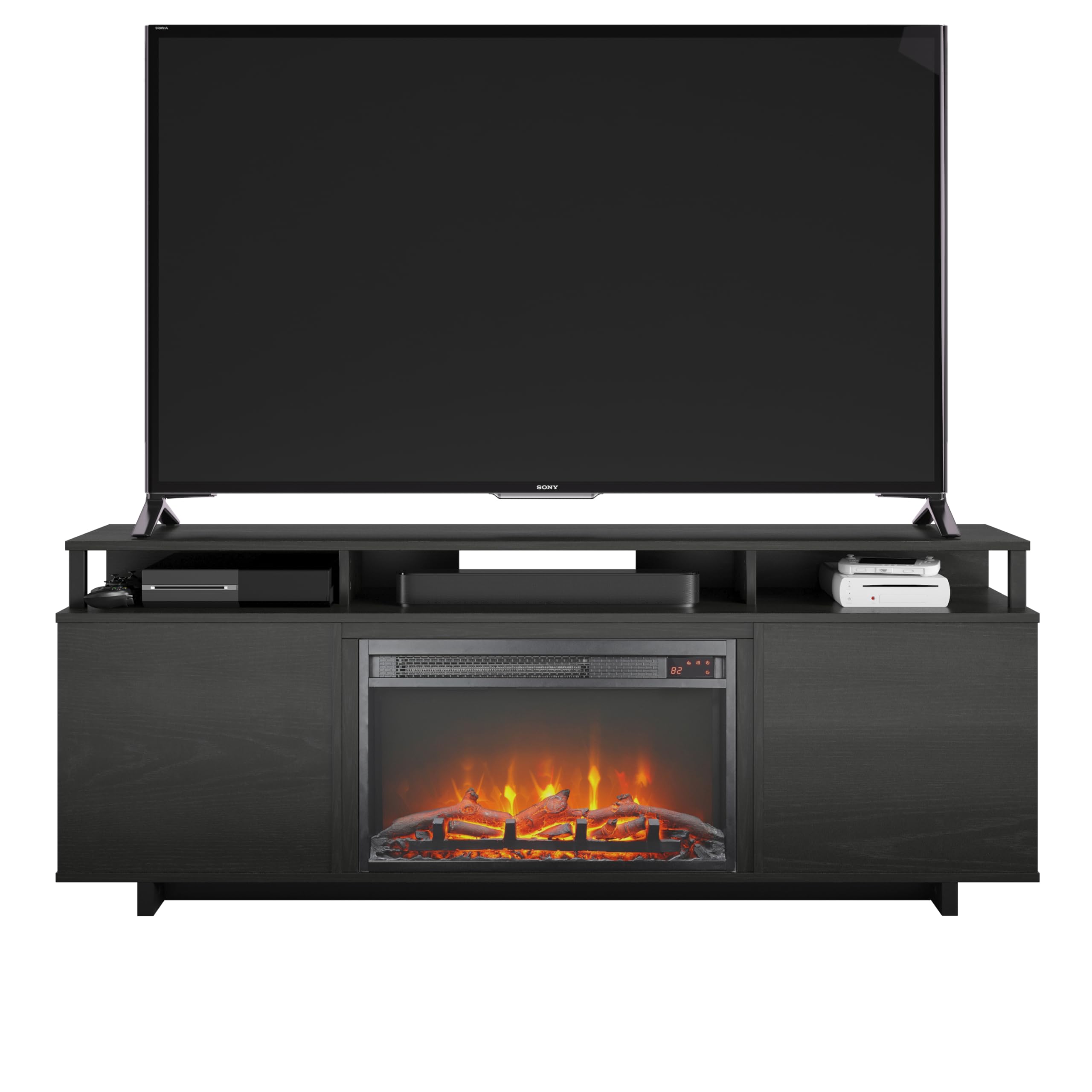 Ameriwood Home Mason Fireplace TV Stand for TVs up to 65" in Black Oak