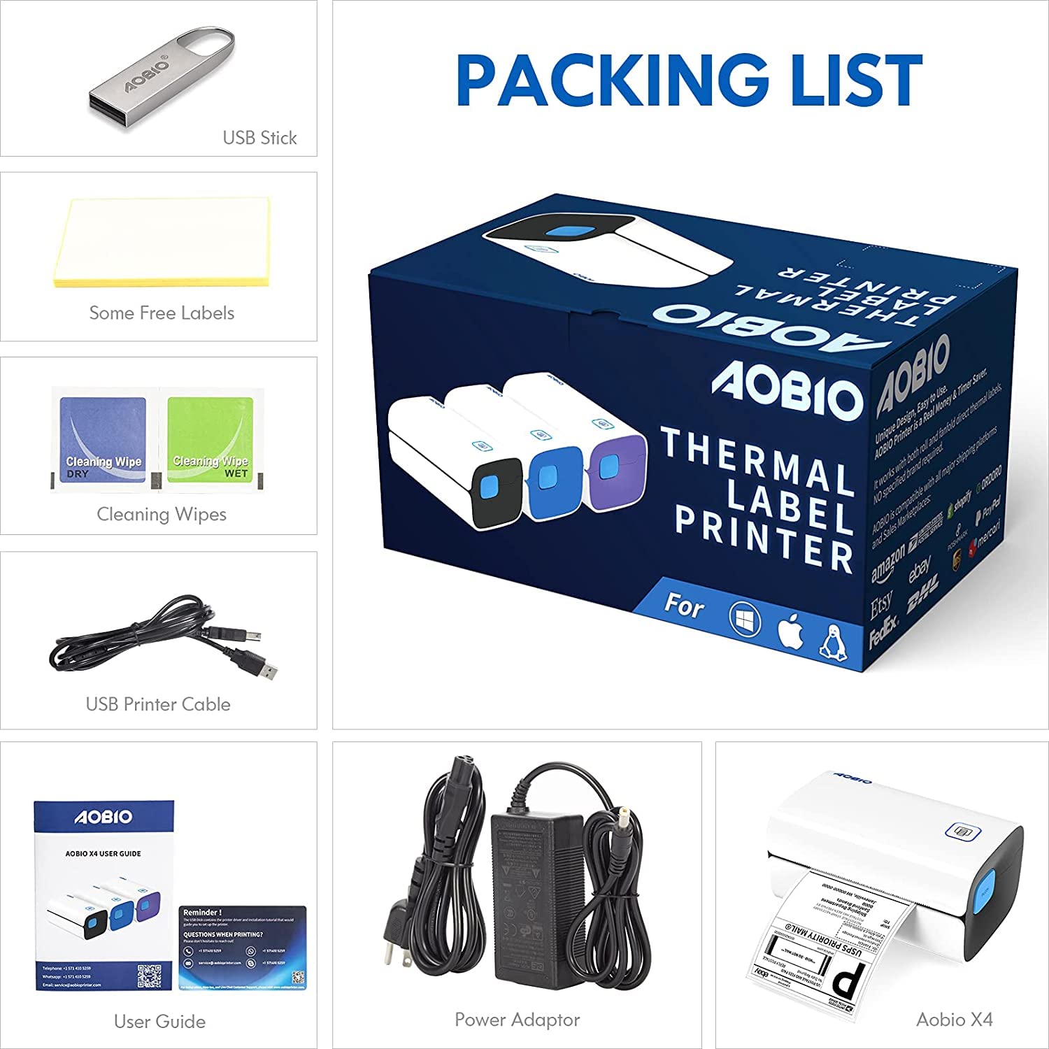 AOBIO Thermal Label Printer 4 x 6 - Shipping Label Printer - High Speed Desktop Label Printer for Barcodes, Mailing, Labels and Compatible with Amazon, Ebay, Shopify, FedEx, Ups, DHL, USPS