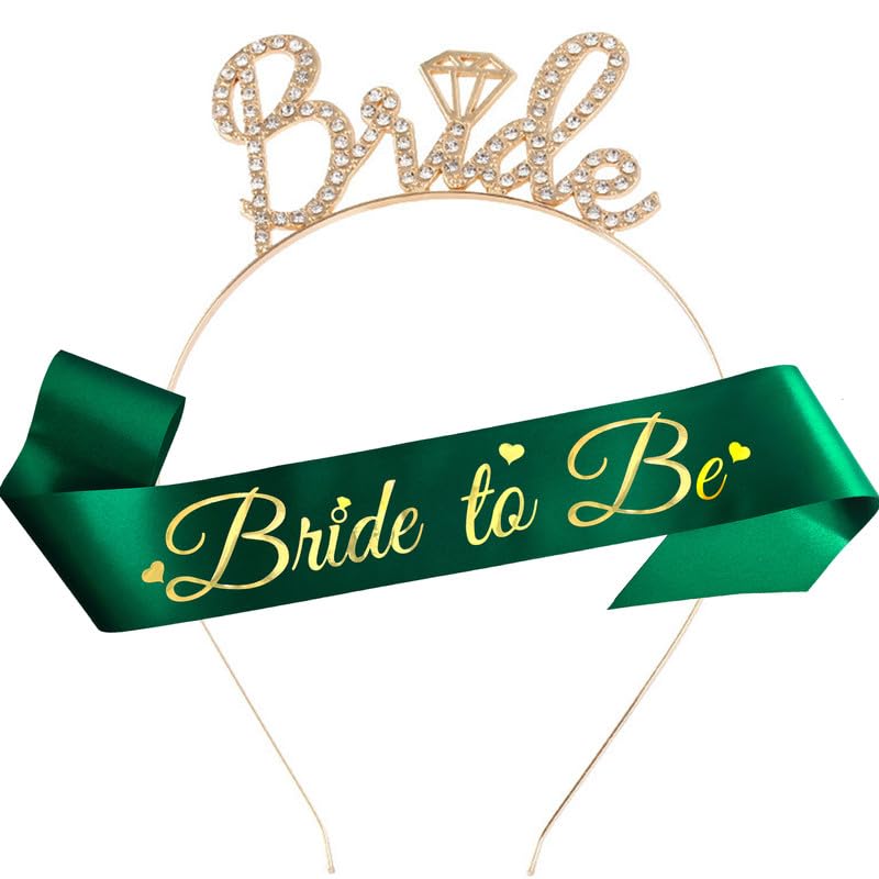 Bride To Be Sash Headband Kit Green Bridal Shower Decorations Glitter Bridal Party Wedding Shower Party Decorations Favors