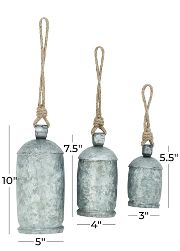 Deco 79 Rustic Metal Cowbell Decorative Bells, 5", 4", 3"H, Silver