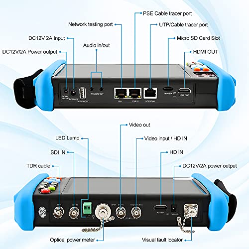 Wsdcam 7 Inch All in One IPS Touch Screen IP Camera Tester Security CCTV Tester Monitor with SDI/TVI/AHD/CVI/TDR/OPM/VFL/POE/4K H.265/1080p HDMI in&Out/Firmware Upgraded 9800MOVTSADH-Plus
