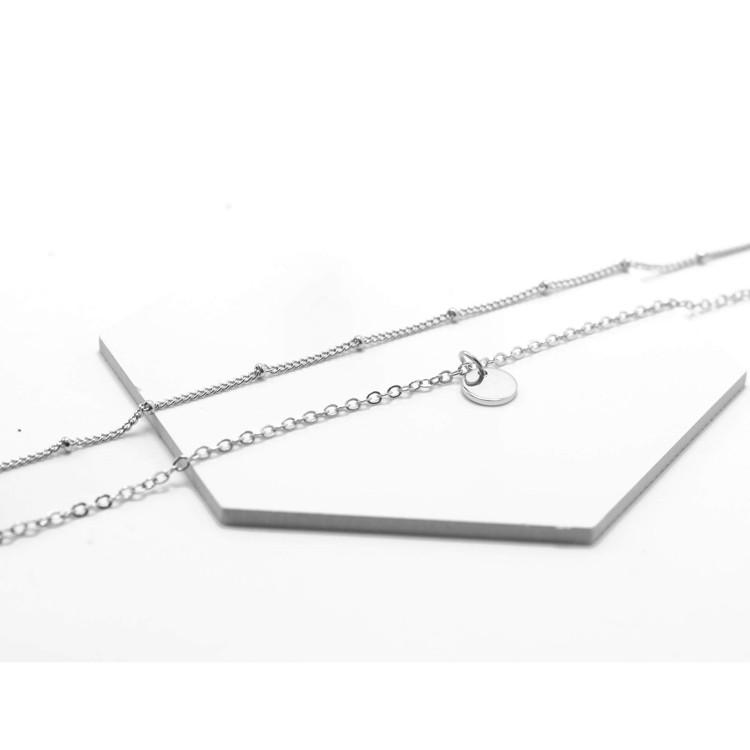 Aisansty Silver Choker Necklaces for Women Handmade Dainty Satellite Bead Chain Coin Pendant Layered Necklace