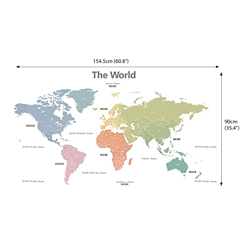 DECOWALL DLT-1809 Modern Pastel Tones World Map Kids Wall Stickers Wall Decals Peel and Stick Removable Wall Stickers for Kids Nursery Bedroom Living Room (XLarge) d?cor
