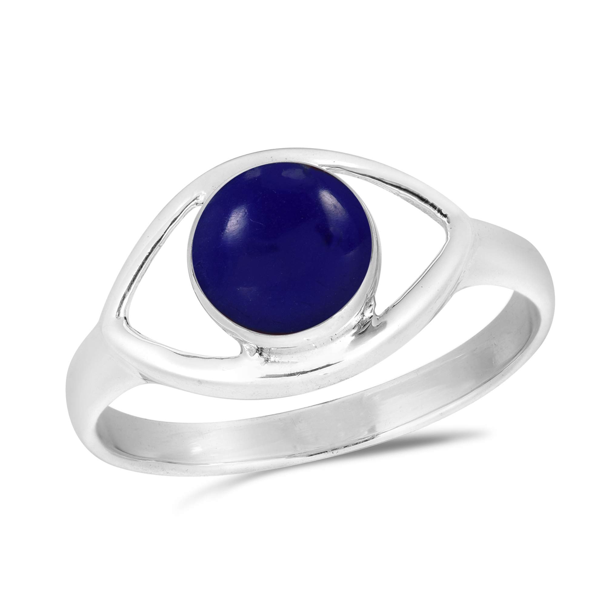 AeraVida Mystical Evil Eye with Simulated Blue Lapis Lazuli Inlay .925 Sterling Silver Ring | Classic Wedding Rings For Women | Gift for Women | Sterling Silver Rings Sizes (8)