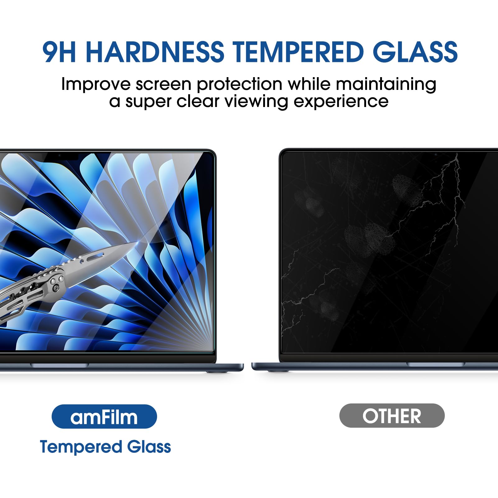 amFilm Designed for MacBook Air 15-Inch (M3 Chip/M2 Chip, 2023-2024 Released) Tempered Glass Screen Protector [Zero Bubbles][9H Hardness][ Anti-Scratch][ Anti-Fingerprint], 1 Pack