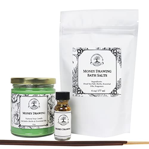Money Drawing Spell Kit by Art of the Root | Handmade Candle, Bath Salts, Incense & Oil | Wiccan, Pagan & Magick | Cash, Prosperity, Success, Financial Security & Abundance Rituals