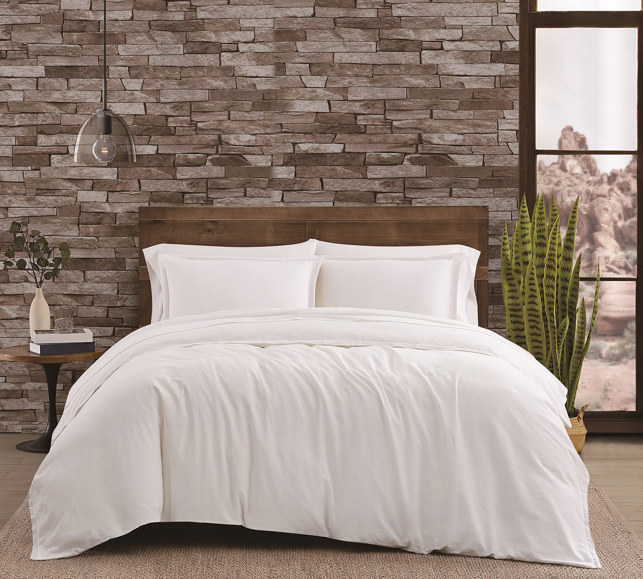 FRYE ā 3 Piece King Duvet and Sham Set ā Quick Drying, Breathable Cotton Linen Blend ā White