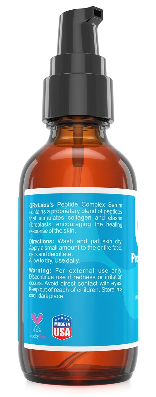 QRxLabs Peptide Complex Serum for Face - Collagen Booster with Hyaluronic Acid & Chamomile Extract - Reduces Wrinkles, Heals & Repairs Skin, Tightening Effect - Hyaluronic Acid Serum for Face