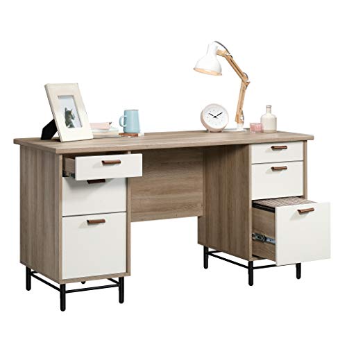 Sauder Anda Norr Executive Desk, L: 56.3" x W: 22.13" x H: 29.53", Sky Oak Finish