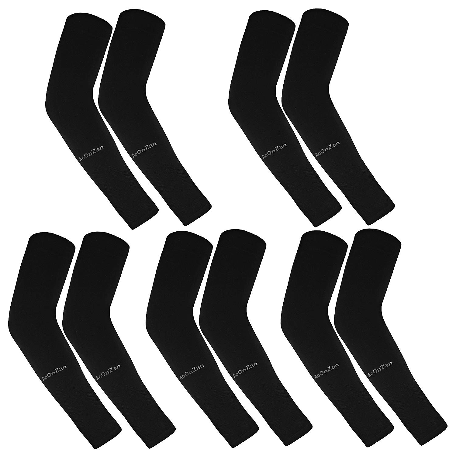 AoOnZan 5 Pairs Black Arm Sleeves UV Sun Protection for Men Women, Cooling Compression Sport Cycling Golf Arm Cover