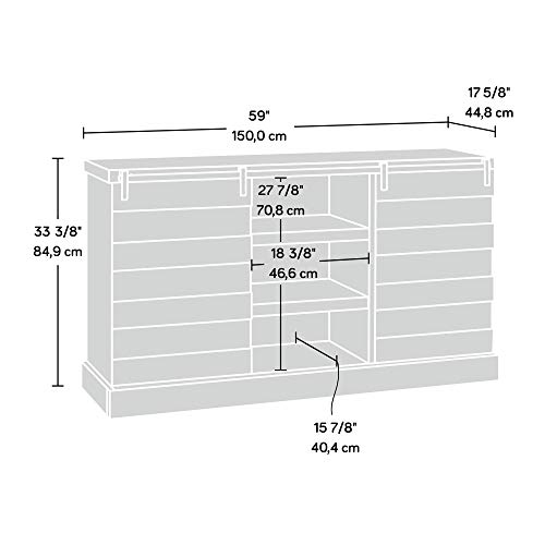 Sauder Cannery Bridge Credenza, L: 17.638" x W: 59.370" x H: 33.425", Mystic Oak finish