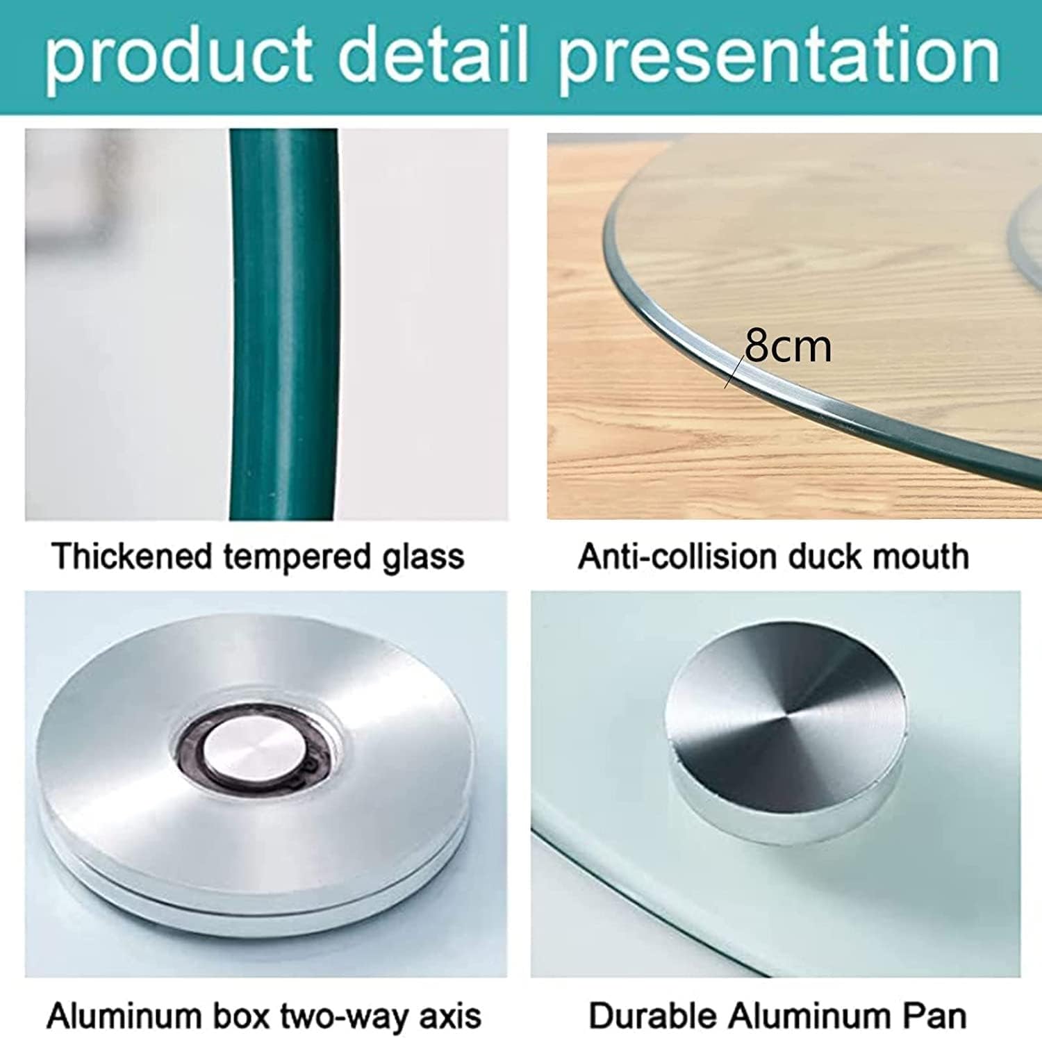 60-100cm Lazy Susan Turntable,Explosion-proof Tempered Glass Round Tabletop Rotating Serving Tray,Dining Table Tray Tabletop Organizer,Aluminum Alloy Bearing,for Kitchen Parties Wedding (Color : 60cm