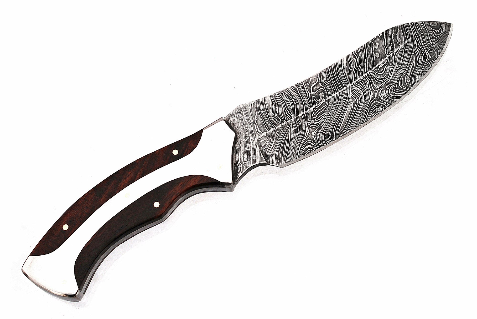 AishaTech Sharky Hand Made Hunting Knife Damascus Steel Blade Wood Brass Handle