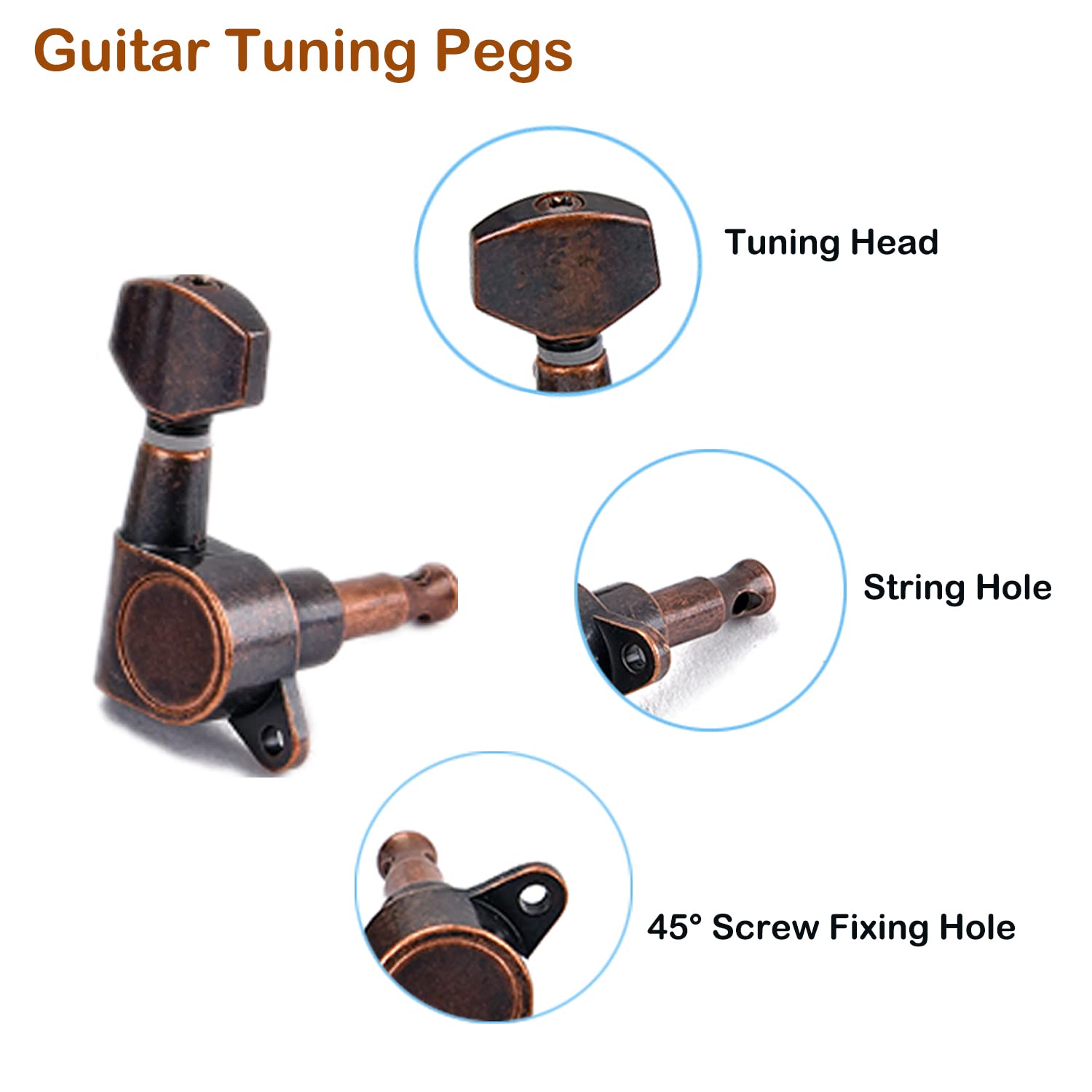 Guitar Tuners Machine Heads, 6R Guitar Tuning Pegs Tuning Keys String Pegs for Acoustic & Classical Guitar