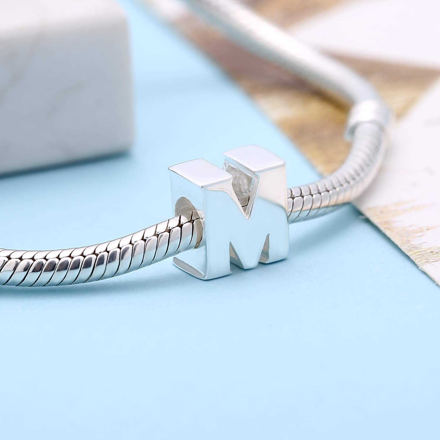Alphabet Charms fit Pandora Bracelet 925 Sterling Silver Letter Charms Initial A-z Charm Beads for Bracelet(M)
