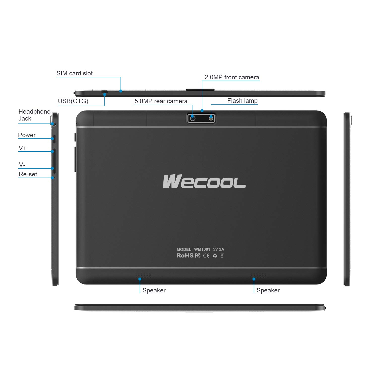 Android Tablet 10 Inch Tablet 3G Phablet, 6000mAh Battery, Full HD Display, Quad-Core CPU, GMS Certified, Dual SIM Card Slots Cameras Speakers, Support 128GB Micro SD Bluetooth WiFi GPS OTG, Black