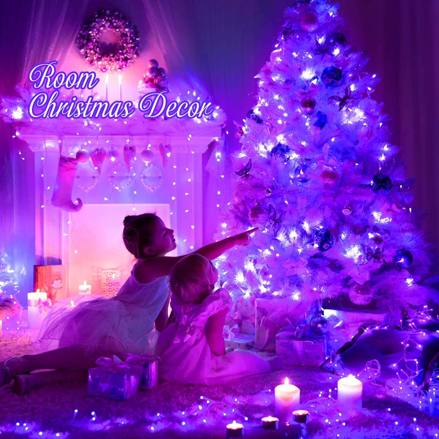 JMEXSUSS Connectable 100 LED Purple Christmas Lights Indoor, 8 Modes Plug in Purple Lights Clear Wire, 33ft Purple Christmas Tree Lights Outdoor for Christmas, Tree, Garden, Bedroom