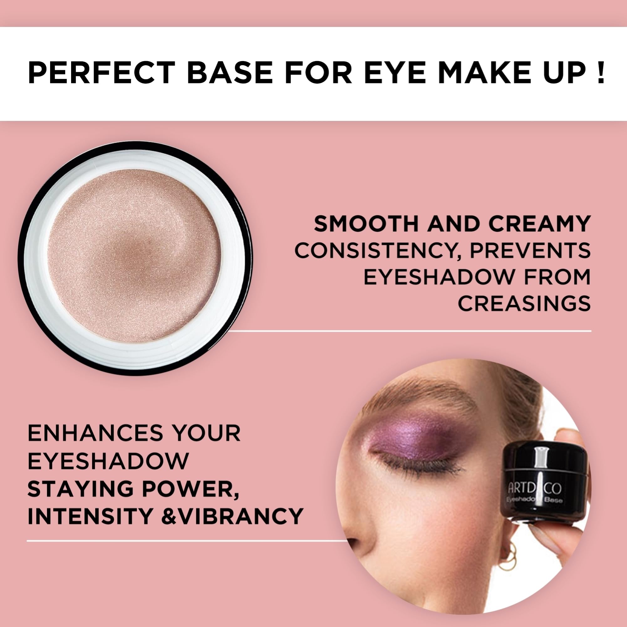 ARTDECO Eyeshadow Base - improves eye shadow staying power & prevents creasing - creamy consistency - neutral tones - shimmering - eyeshadows appear more intense - eye makeup - vegan - 0.16 Fl Oz