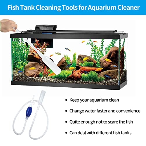 Fish Tank Cleaning Tools, Aquarium Cleaning Kit, Betta Fish Tank Accessories, Aquarium Gravel Cleaner, Algae Scrapers 5 in 1 Kit for Water Change and Sand Cleaner, Long Siphon Nozzle with Valve
