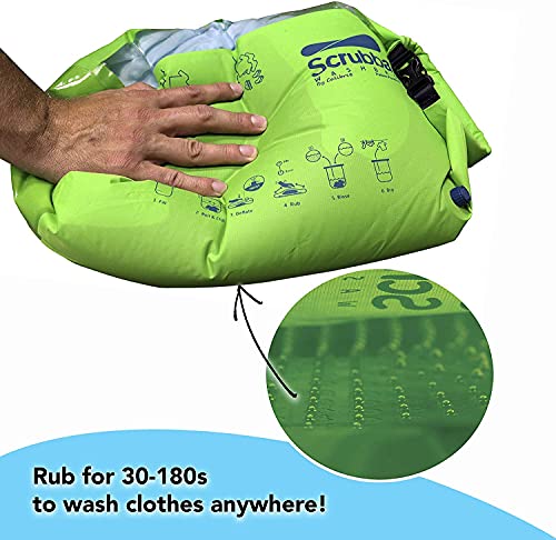 Scrubba Portable Wash Bag β Foldable Hand Washing Machine for Hotel and Travel β Light and Small Eco-friendly Camping Laundry Bag for Washing Clothes Anywhere Green Green 6.3" x 2.4" x 2.4"