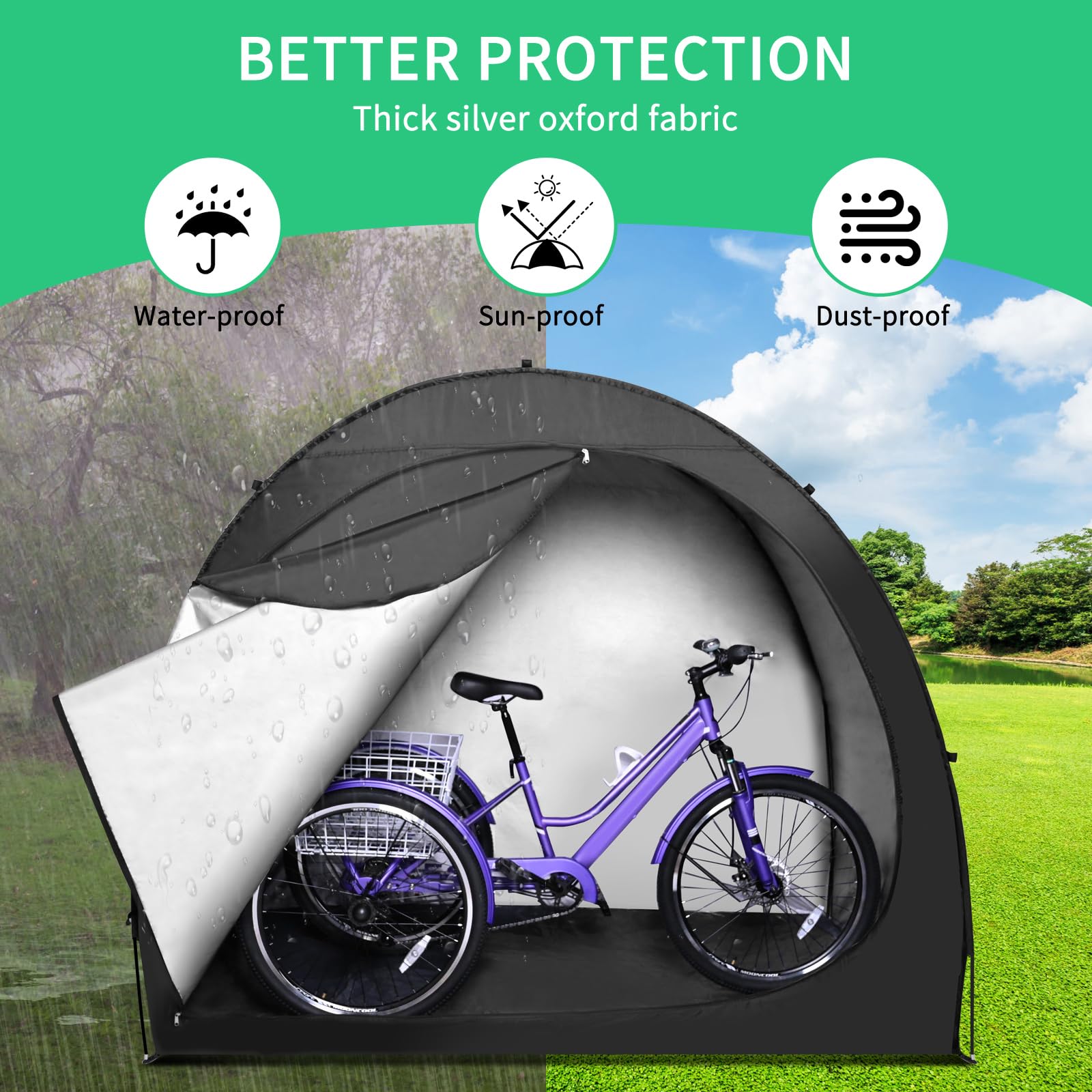 Bike Storage Tent, Outdoor Large Storage Sheds Covers for 4 Bikes, Waterproof Lawn Mower Garden Tools Shed Backyard Storage Tent Shelter