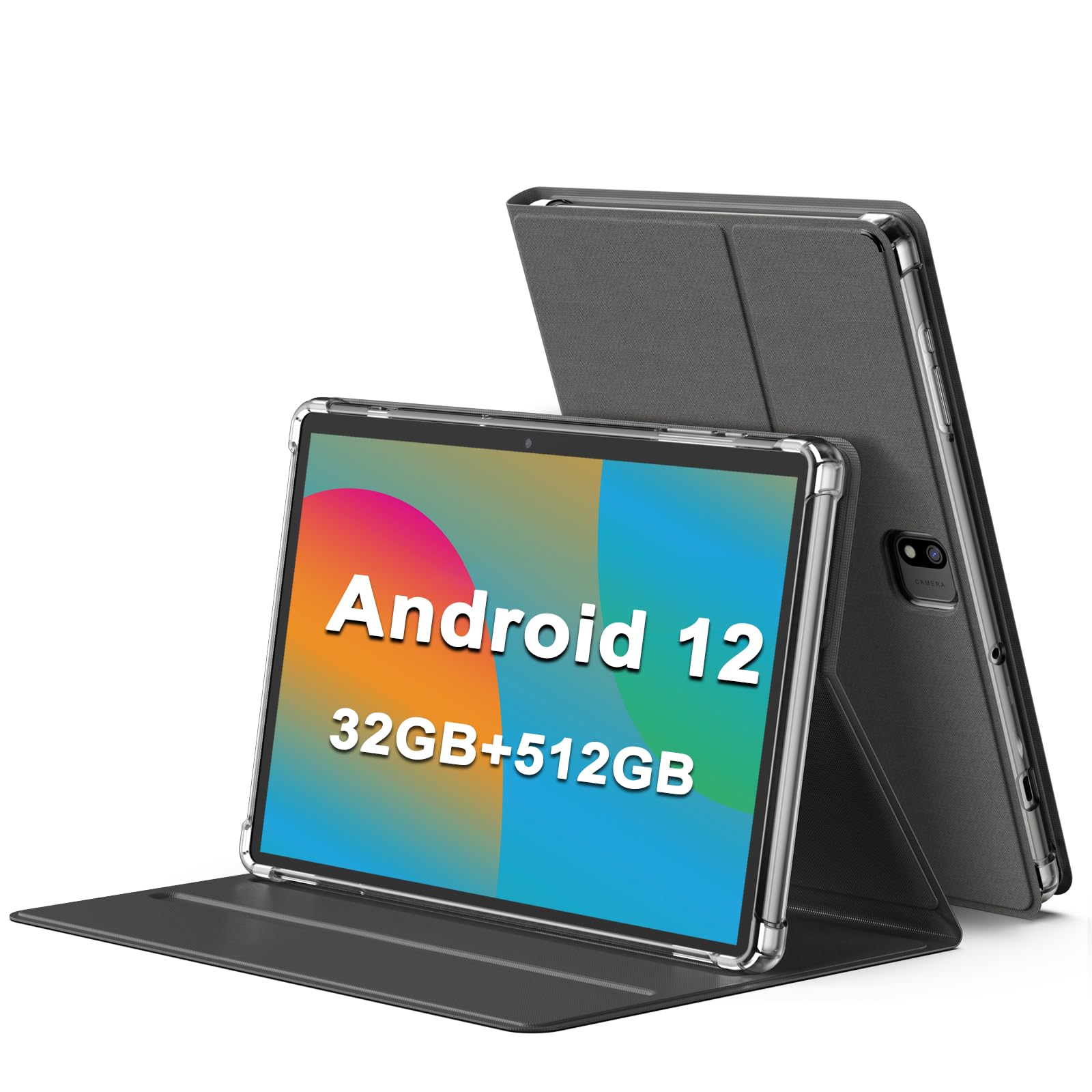 Android Tablet, 10 inch Tablet with 8000mAh Battery, 32GB ROM (512GB Expand), Dual Camera, Android 12 Tablet with Protective Cover, WiFi, Bluetooth, HD Touch Screen, Google GMS Certified