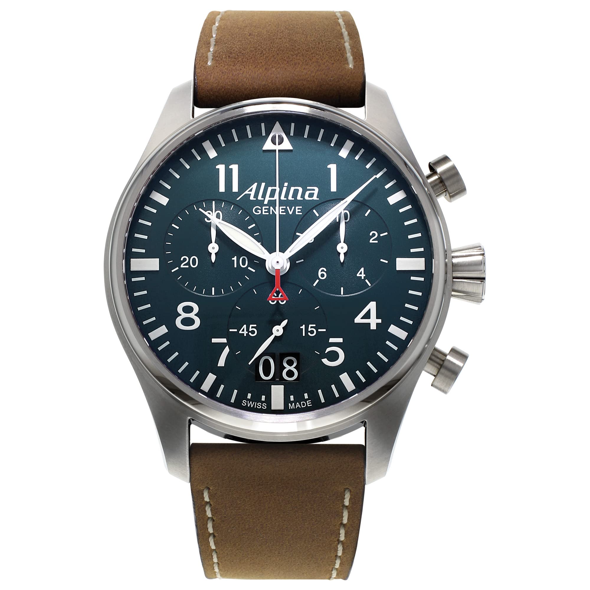 Alpina Men's AL-372N4S6 Startimer Pilot Chronograph Big Date Analog Display Swiss Quartz Brown Watch