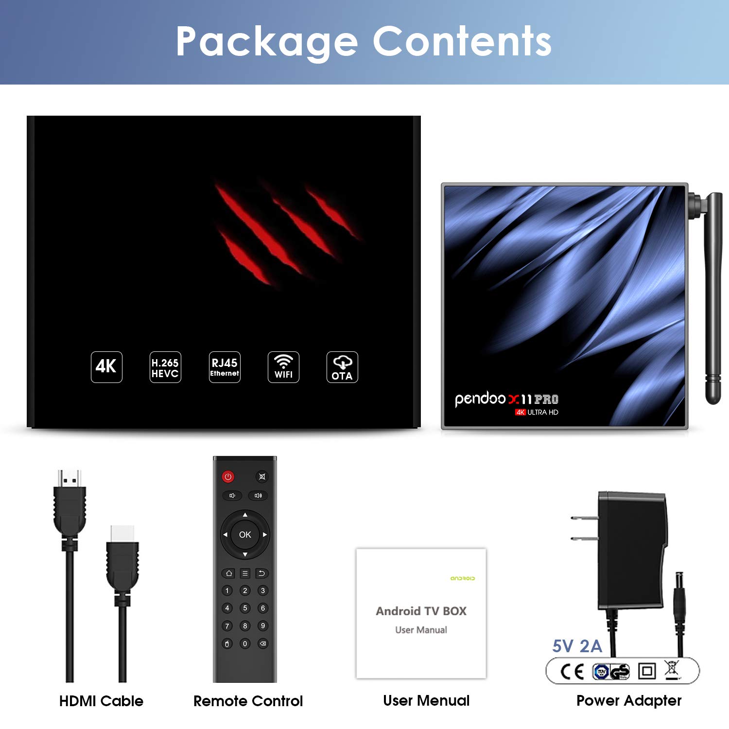 Android TV Box 10.0 4GB RAM 32GB ROM,[2021 Newest] Pendoo X11 PRO Android TV Box Allwinner H616 Quad-Core 64bit with Dual-WiFi 5GHz/2.4GHz BT 4.2, USB 3.0 Ultra HD 6K H.265 Android Box