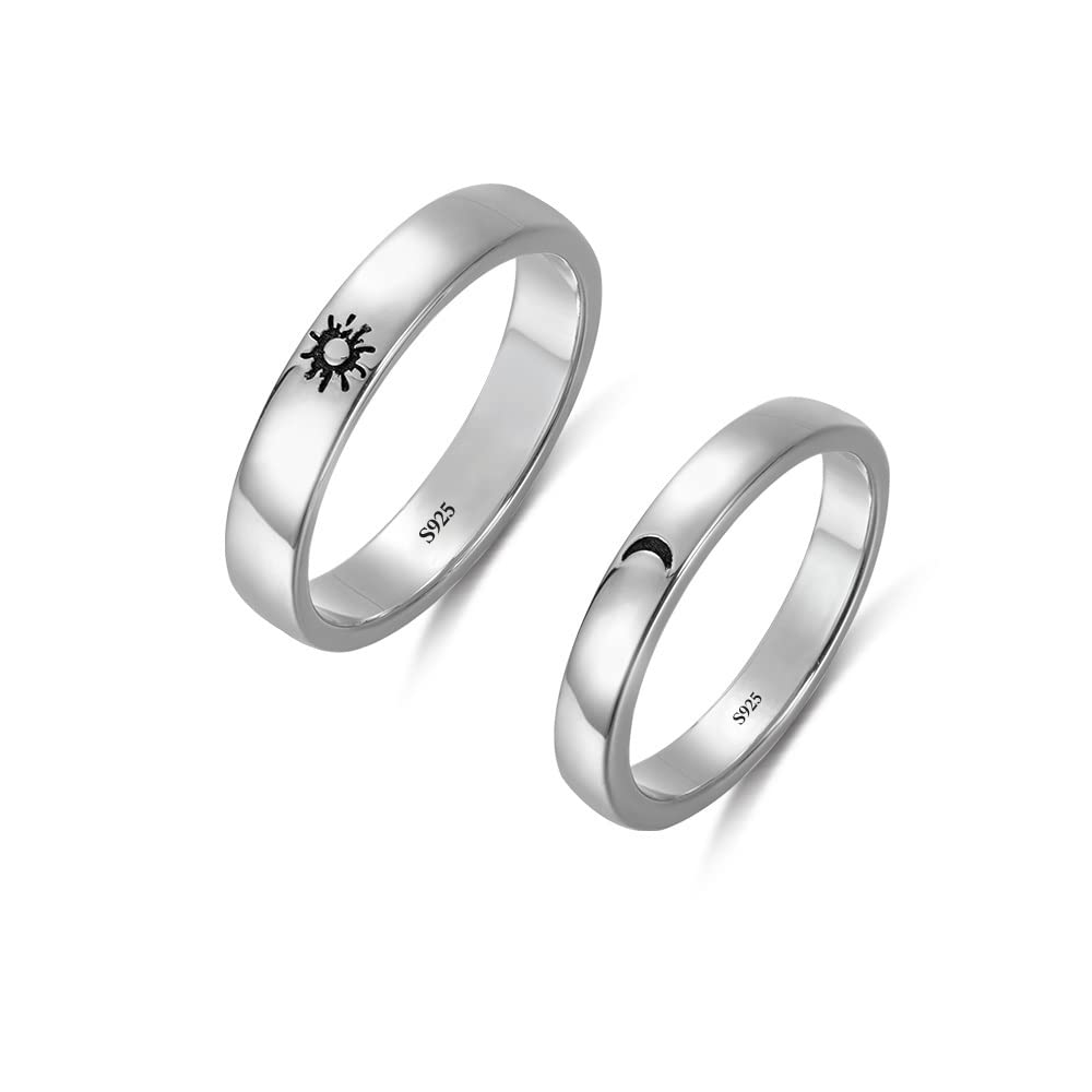 Arvaleff 4mm Moon Statement Ring for Women His and Hers 925 Sterling Silver Couple Rings High Polished Comfort Fit Size 8