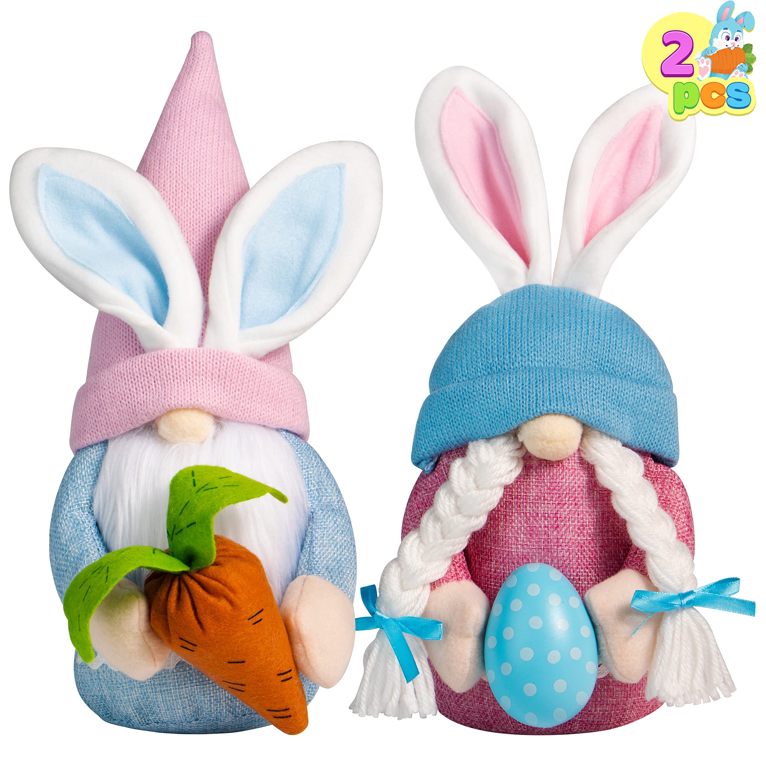 JOYIN 2Pcs Easter Gnomes Decorations，Handmade Spring Easter Gnomes Plush Doll Easter Bunny Gnomes Decor, Easter Gifts for Women/Men, Cute Easter Ornaments for Home Indoor Decorations