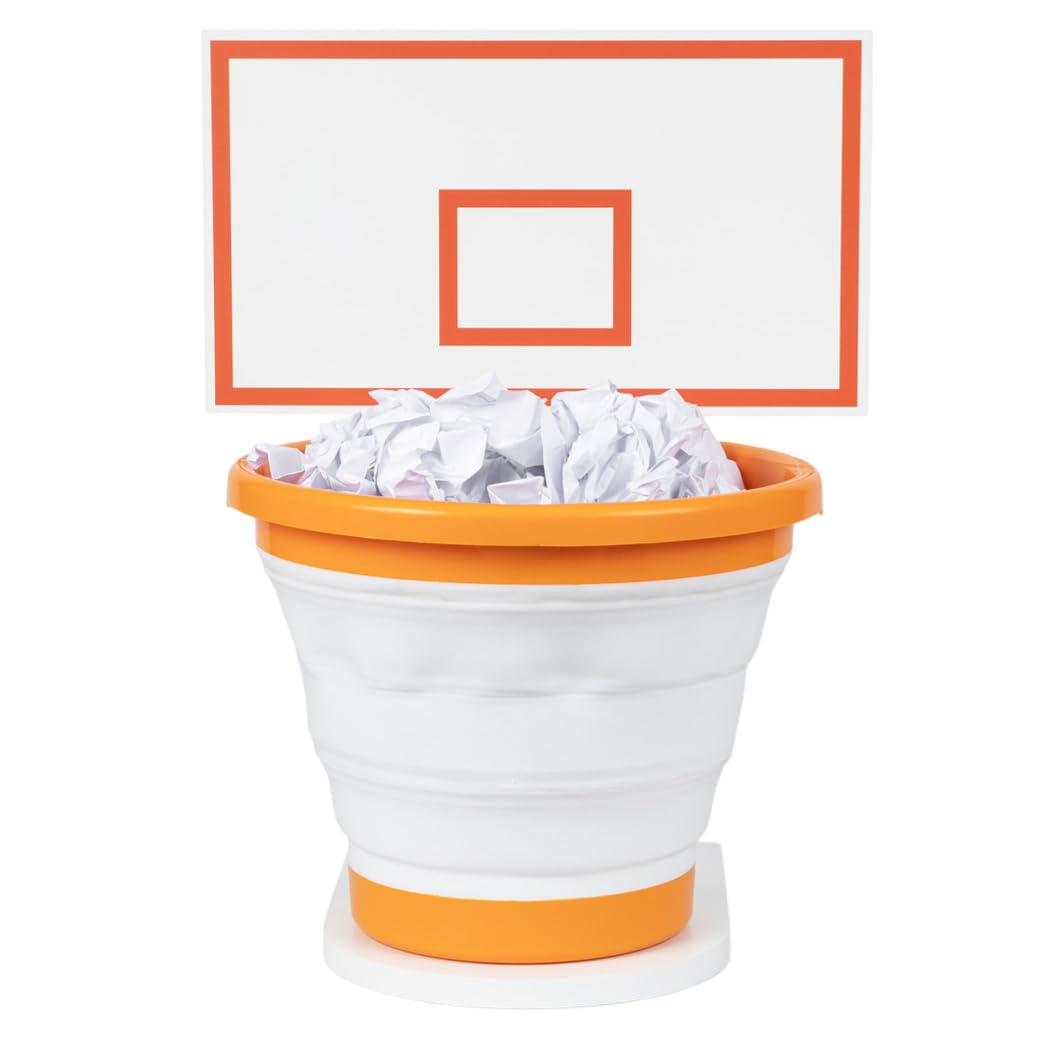 Basketball Trash Can Garbage Hoop - Includes Solid Wood Backboard and Base, and Orange Basketball Garbage Can, Makes a Great Trash Can Basketball Bin for Kids Room, Boys Bedroom, or Office