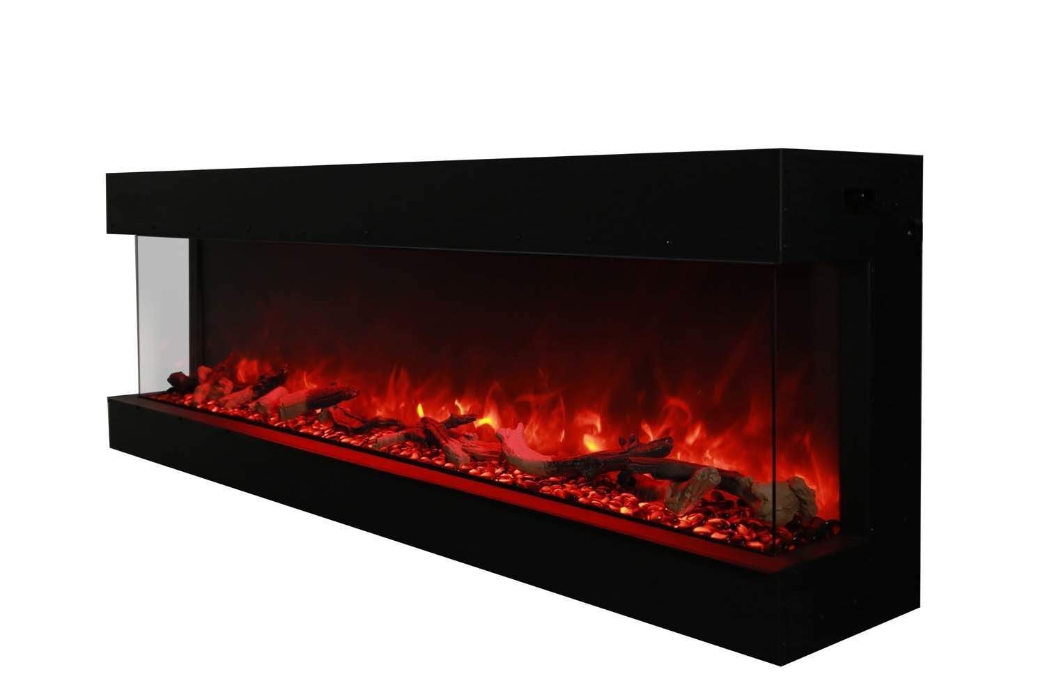 Amantii 72-TRU-View-XL 3 Sided Electric Fireplace 72 Inch, 3-Sided Glass Fireplace Heater w/Remote Control & 8H Timer, Thermostat, Black, Adjustable Brightness, Realistic Flame Effects