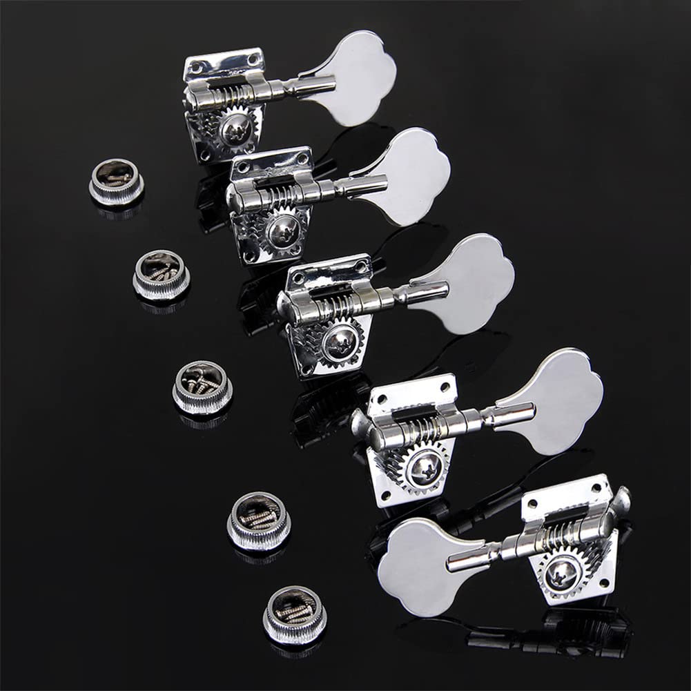 Bass Tuning Machines Tuning Pegs Tuning Keys Machine Heads Tuners Vintage Open Gear Left Right for P Bass J Bass Guitar Parts Replacement Chrome (1Left + 4Right)
