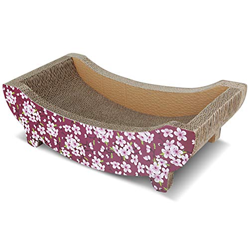 ScratchMe Cat Scratching Post Lounge Bed , Boat Shape Cat Scratcher Cardboard, Durable Recycle Board Pads Prevents Furniture Damage