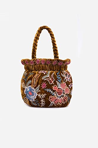 Johnny Was DENALI VELVET POUCH Vintage Gold Embroidery Handbag Bag Small New